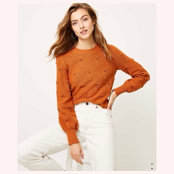 LOFT | Sweaters | Loft Bobble Pointelle Sweater Orange Size Medium ...